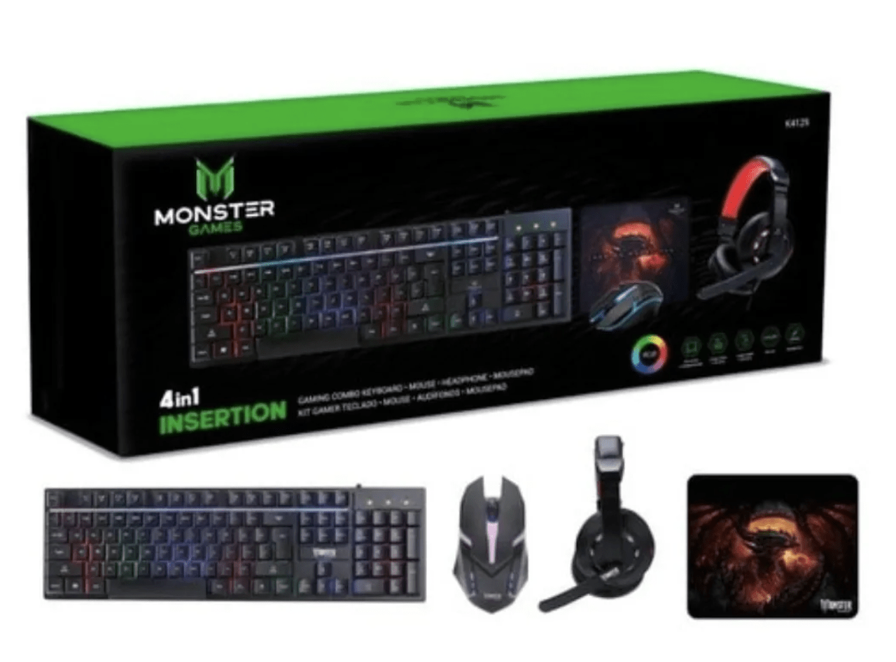 Kit Gamer K4125 4 en 1 RGB Mouse + Teclado + Audífonos + Pad Monster ...