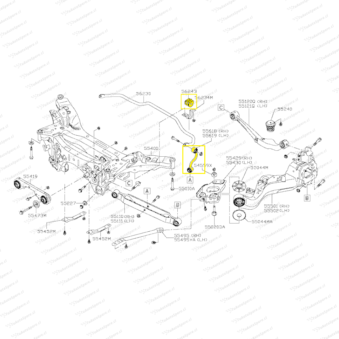 Kit Bieletas + Buje Barra Trasero X-TRAIL 2010-2022 | TuAutoSpare.cl