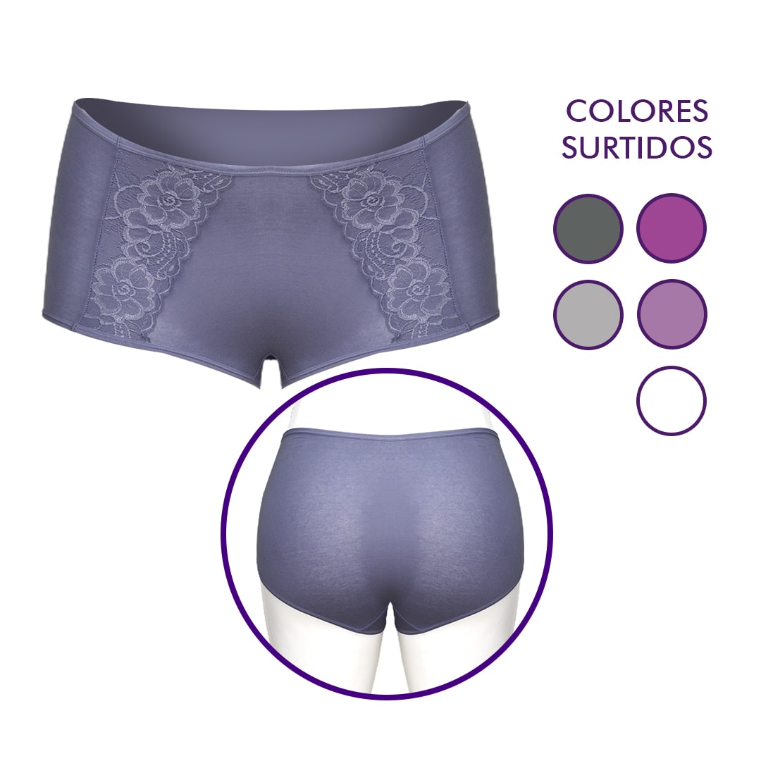 Calzón Algodón De tiro Alto Diseño Encaje En Costados Para Mujer - Pack ...