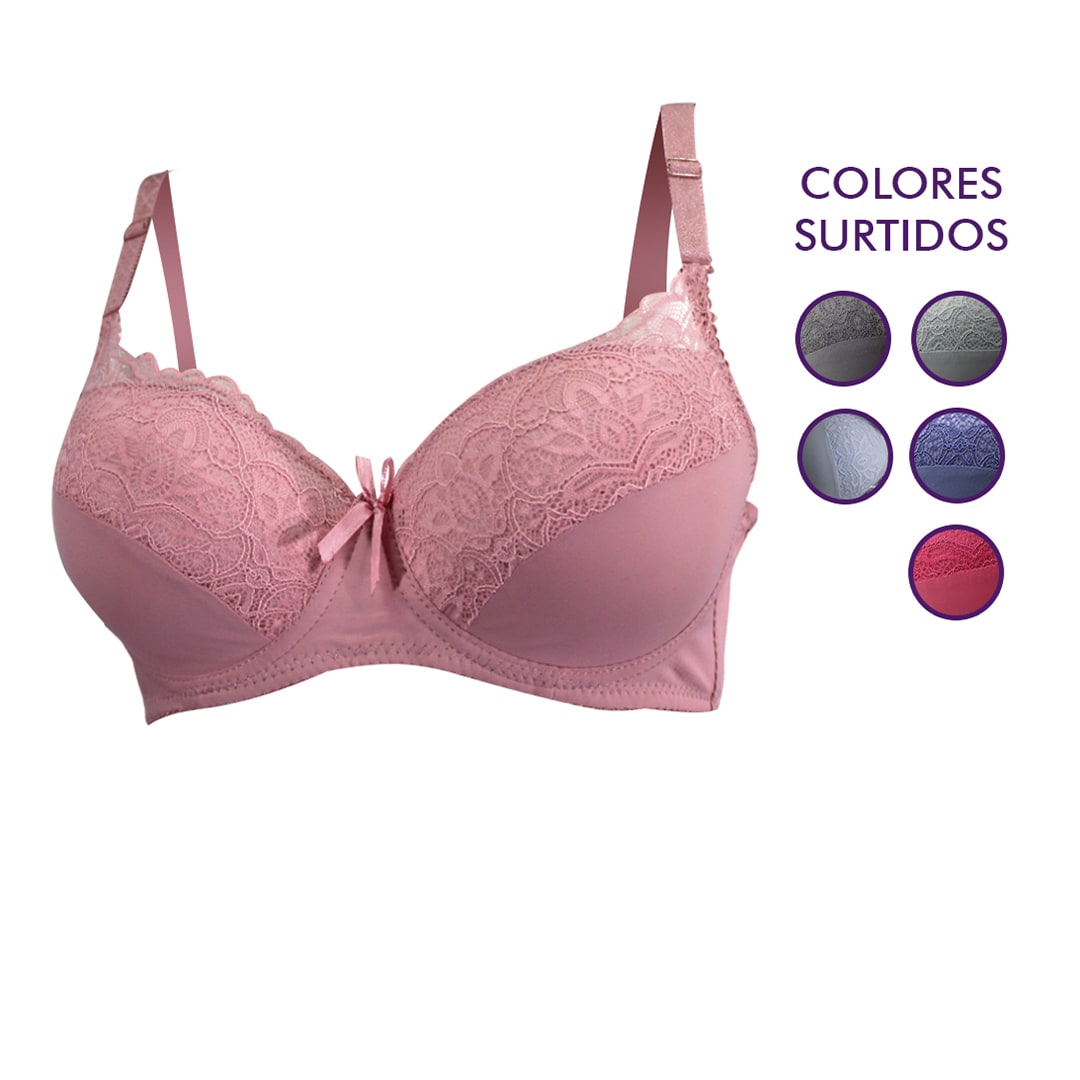 Sostén Copa B Diseño Con Encaje Y Poco Relleno Para Mujer - Pack 3 ...