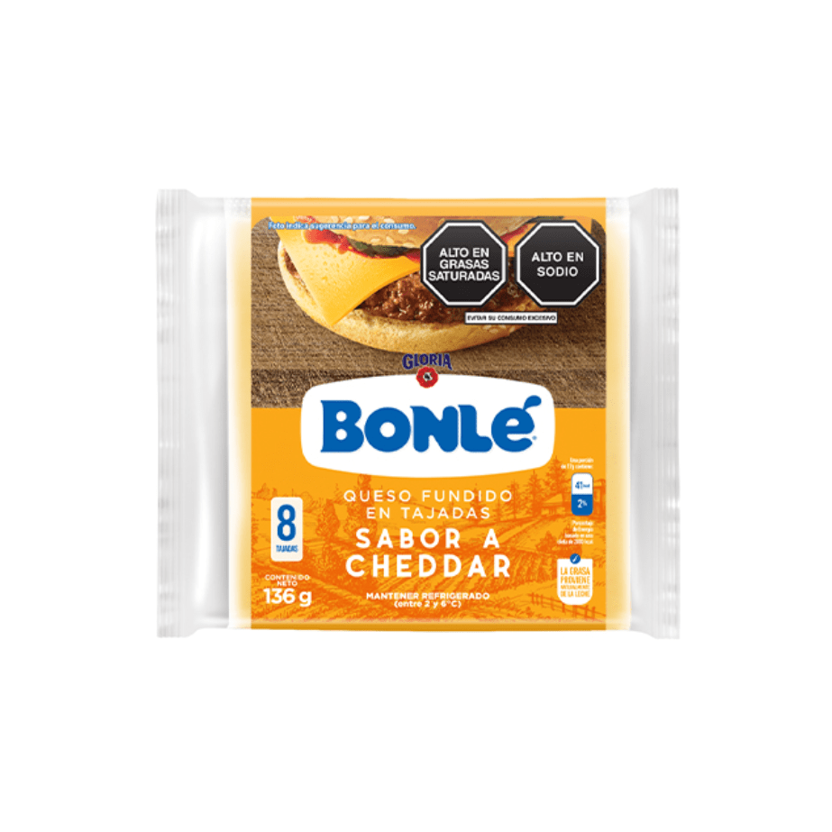 GLORIA QUESO FUNDIDO CHEDDAR 8 TAJADAS BONLE | PLAZA MULTIPACK