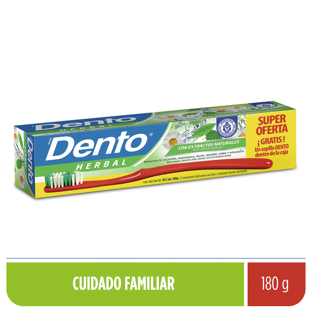 DENTO HERBAL FAMILIAR 180G + CEPILLO | PLAZA MULTIPACK