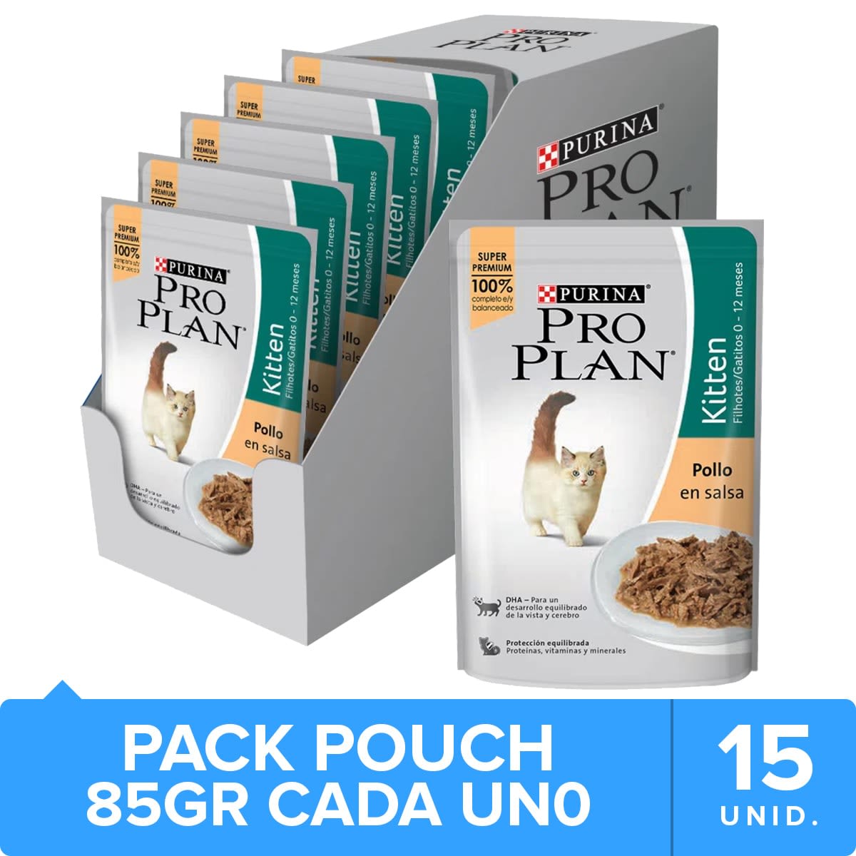 CAJA PRO PLAN SACHET GATO KITTEN 85 GR X 15 UN | L&H PET SHOP