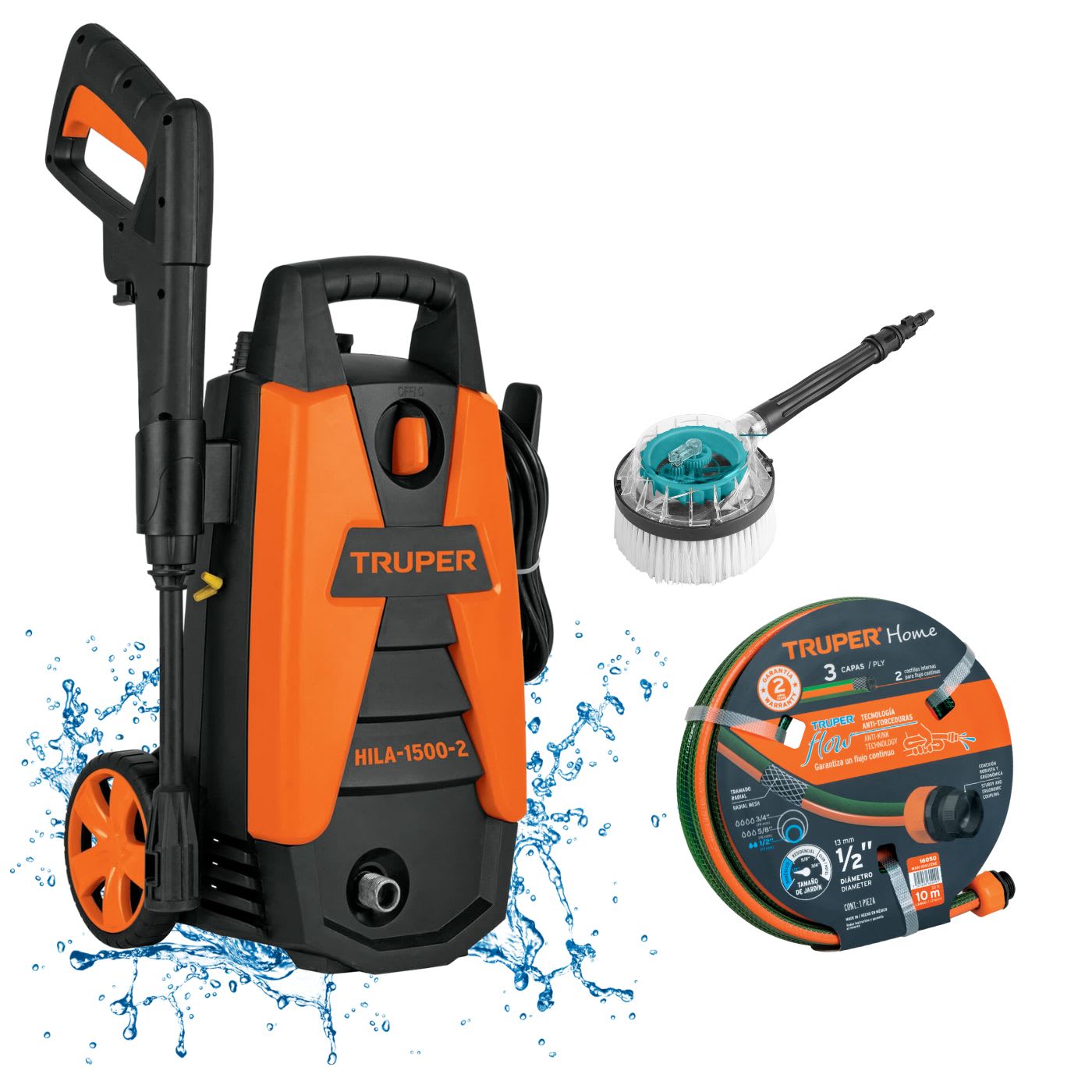 Hidrolavadora 1500 Psi Truper + Manguera 10m y Cepillo giratorio Total | Corporacion Ferremax