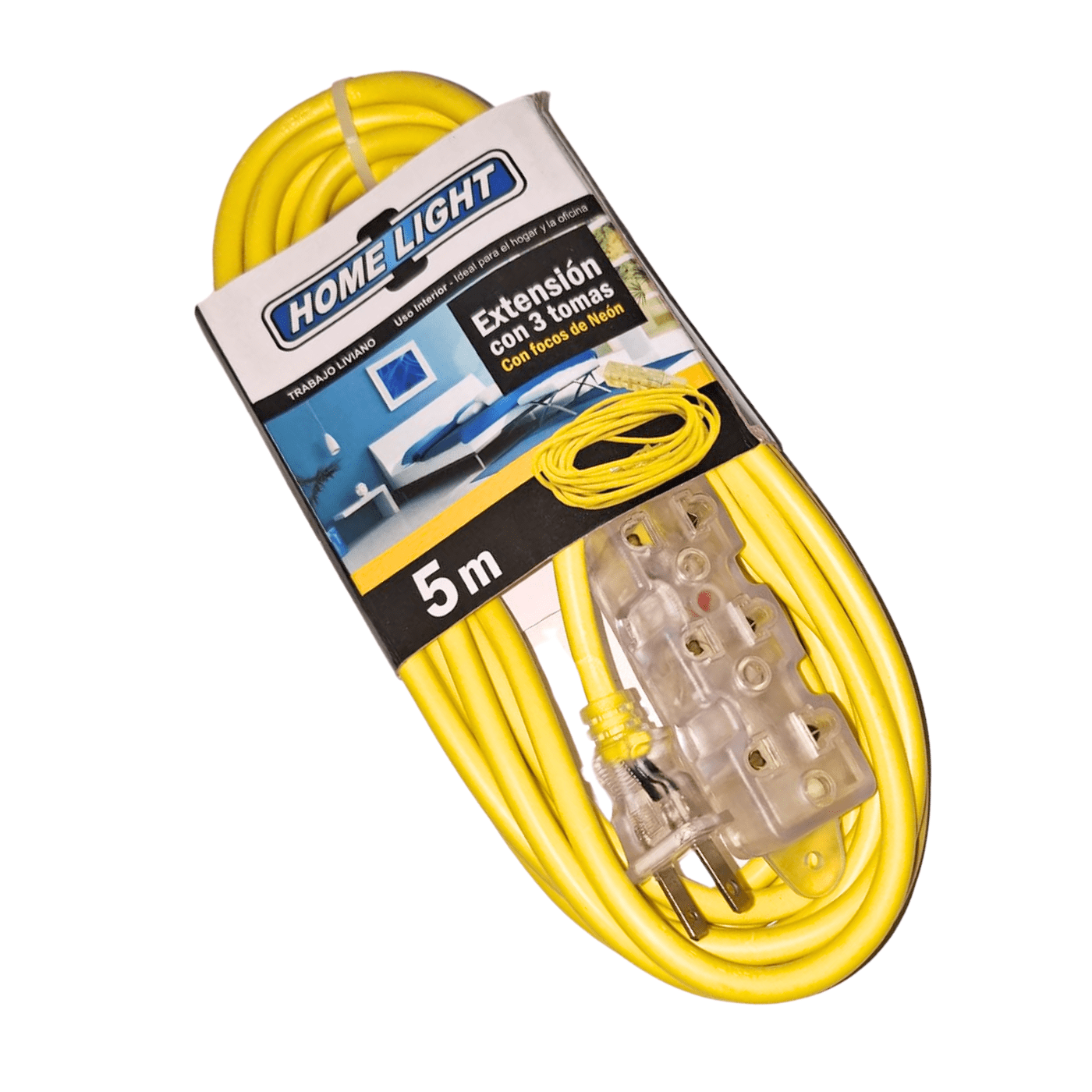 Extensión eléctrica 5 m 3 tomas Amarillo Home Light | Corporacion Ferremax