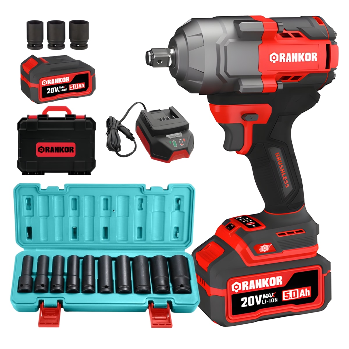 Llave de Impacto de 1000nm 20v Rankor + Set Dados 10 pcs Total | Ferremax