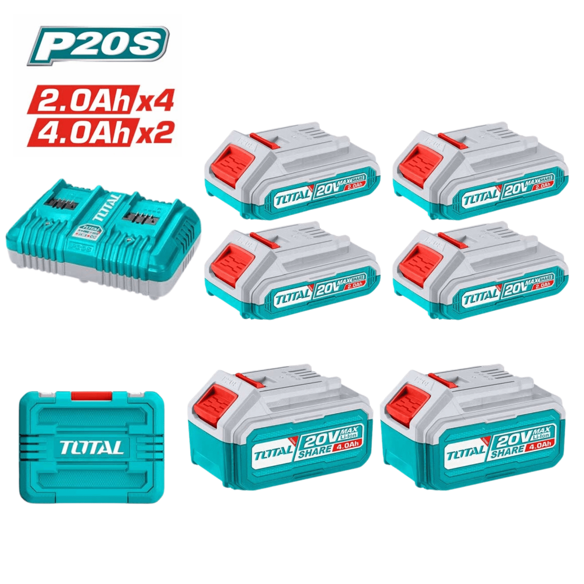 Pack 2 baterias 20v 4ah + 4 baterias 20v 2ah + cargador Total | Total ...