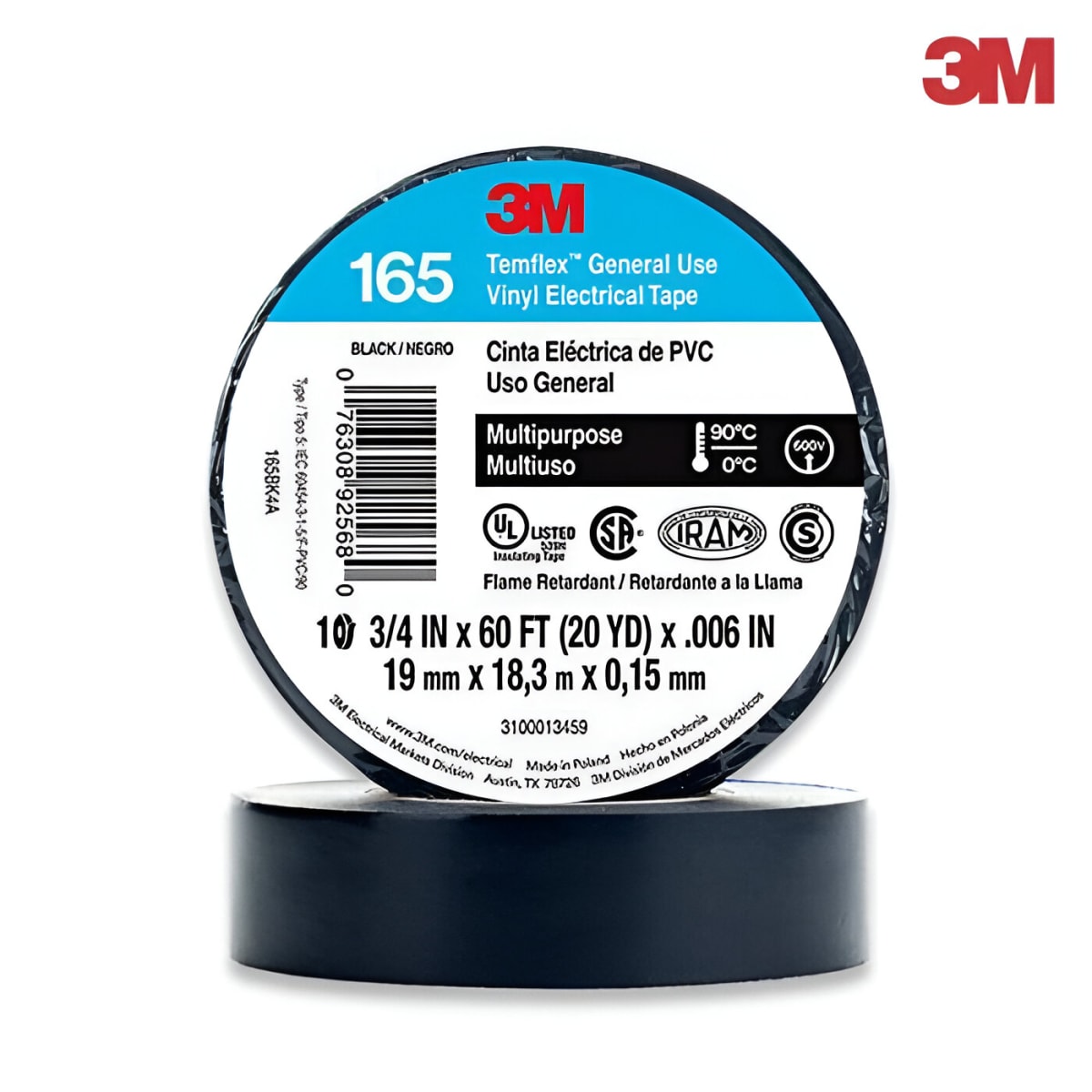 Cinta Aislante TemFlex 165 C/Negro 3/4 x 18M 3M | Ferremax