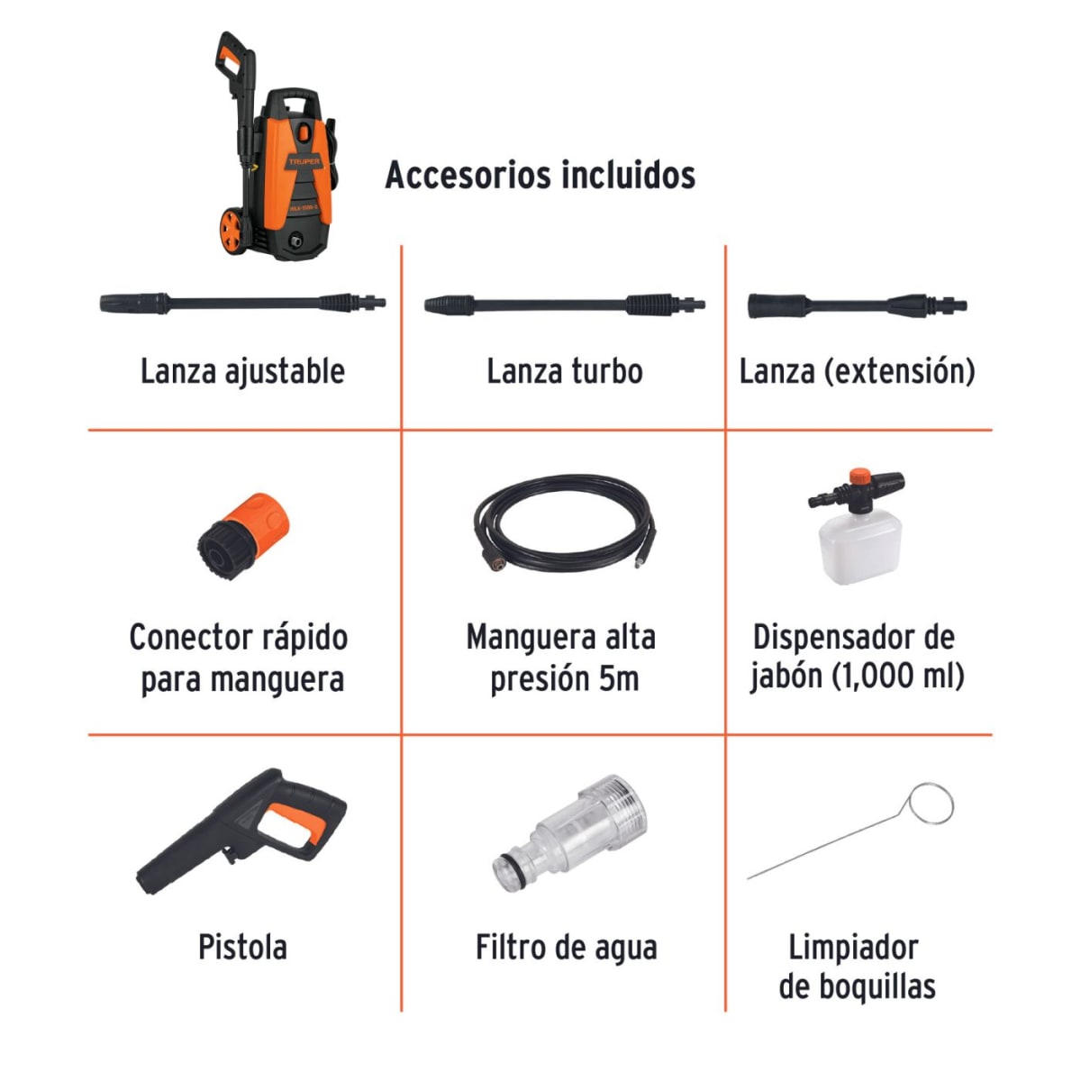 Hidrolavadora 1500 Psi Truper + Manguera 10m y Cepillo giratorio Total ...