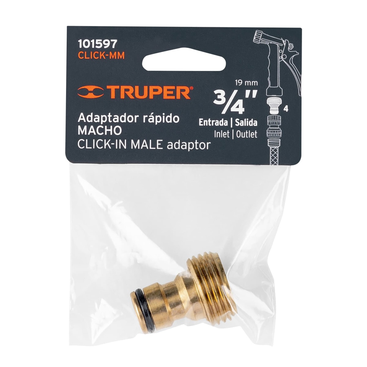 Conector rápido macho de latón 3/4´´ sistema click, Truper ...