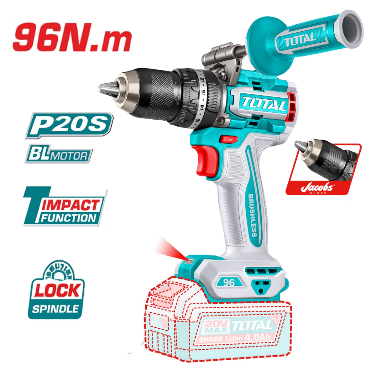 Taladro Percutor 96nm con Mango (solo cabezal) Industrial Total | Total ...