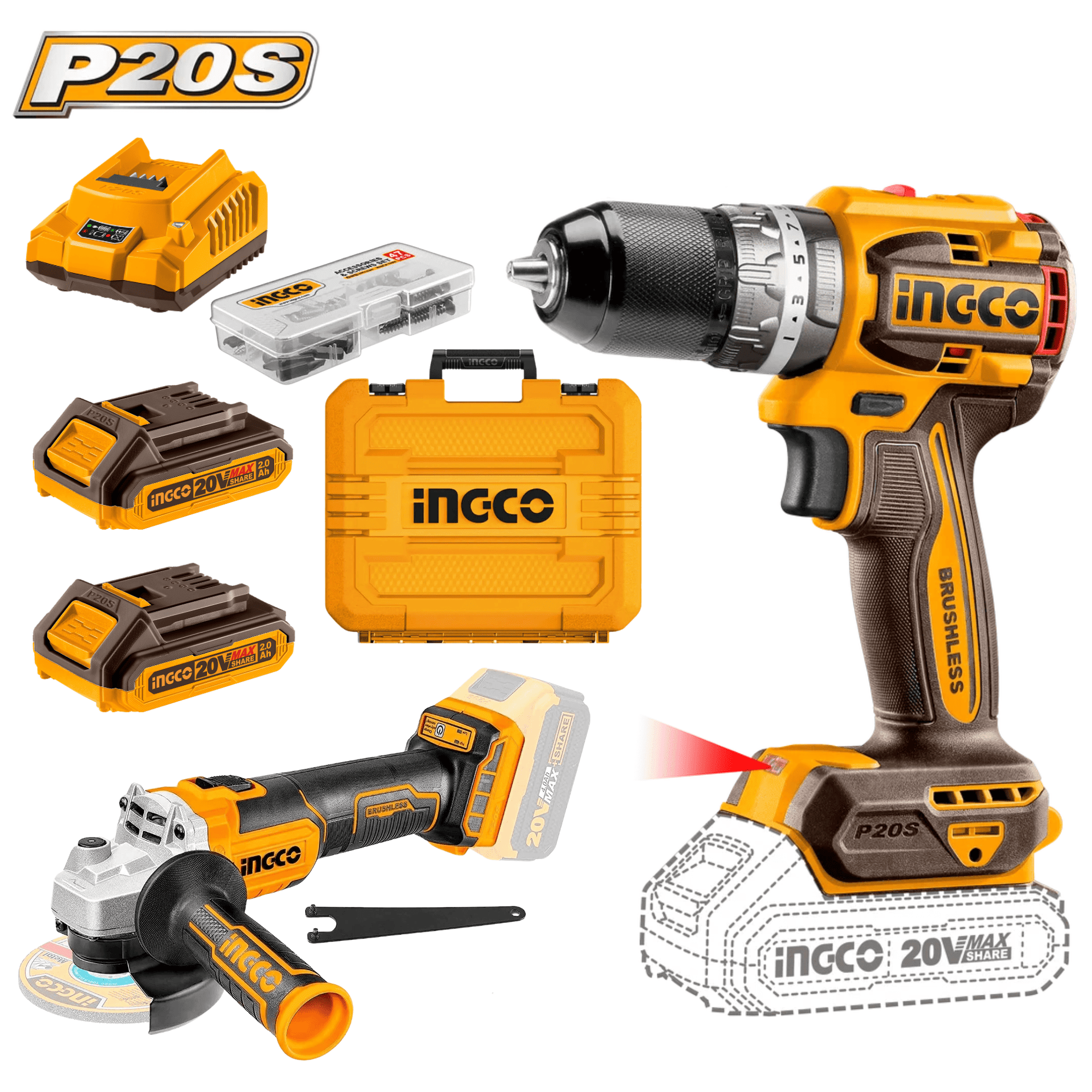 Combo industrial Amoladora + Taladro ½" Brushless Ingco | Ferremax