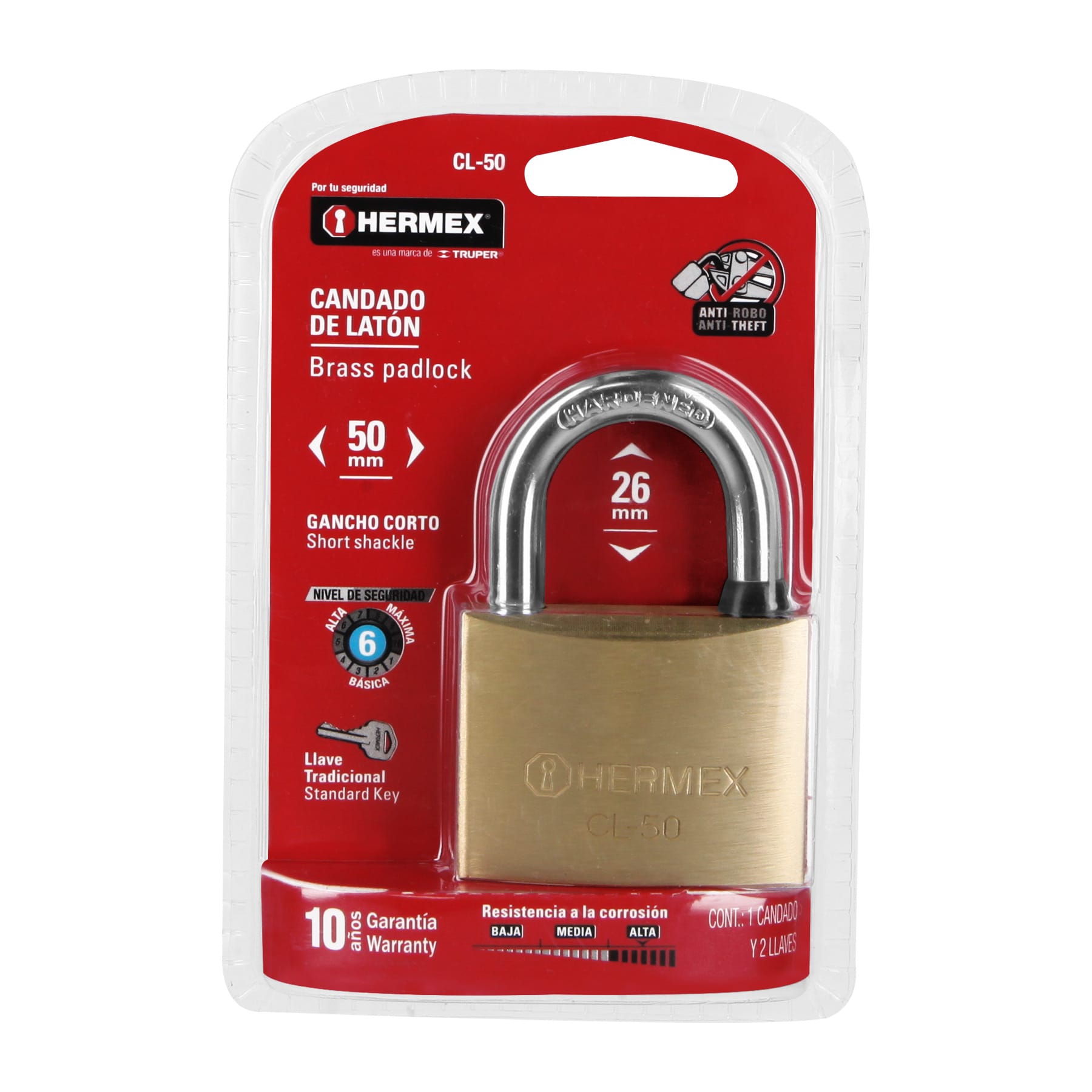 Candado de latón 50 mm arco normal Hermex | Corporacion Ferremax