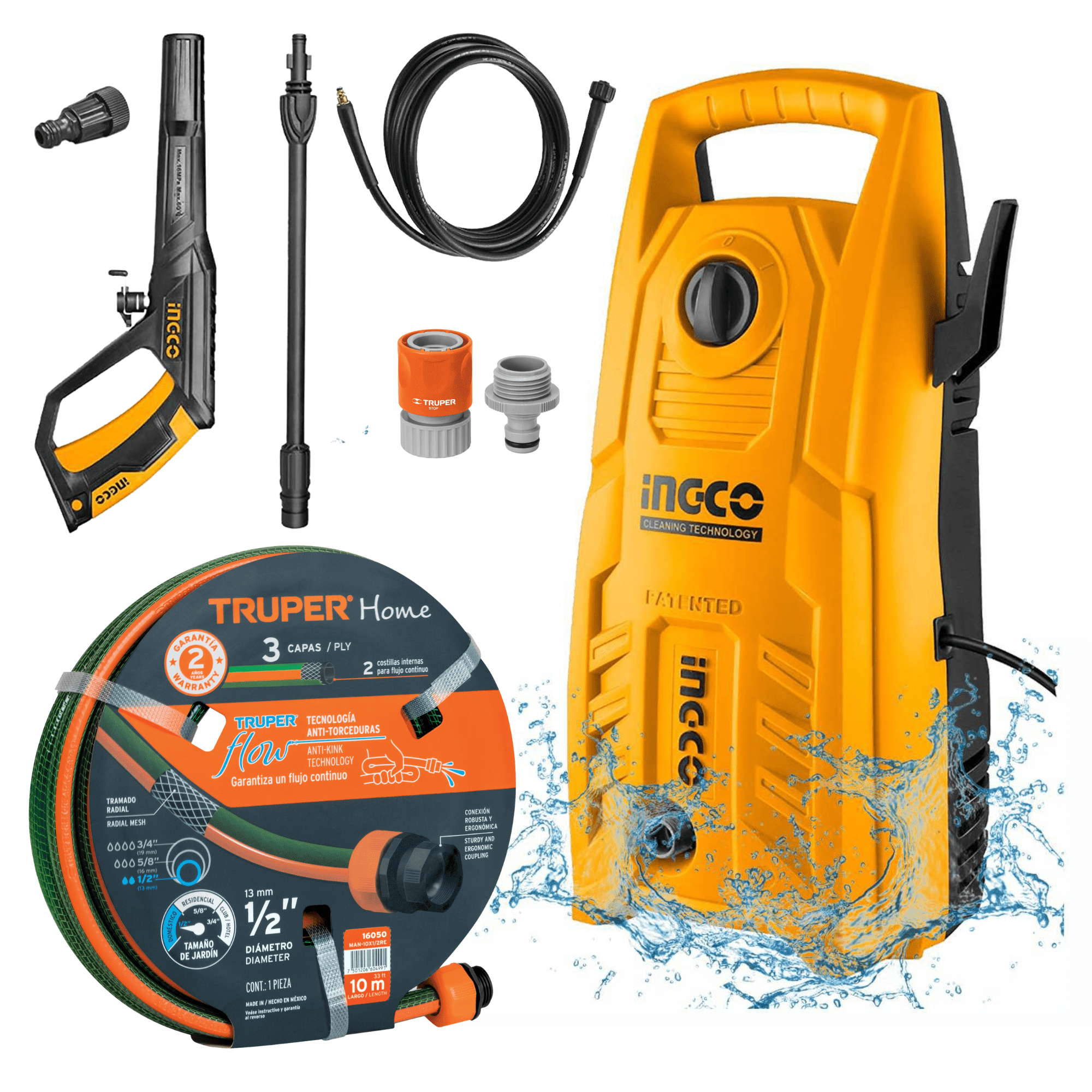 Hidrolavadora 1400w Ingco + Manguera y conectores | Corporacion Ferremax