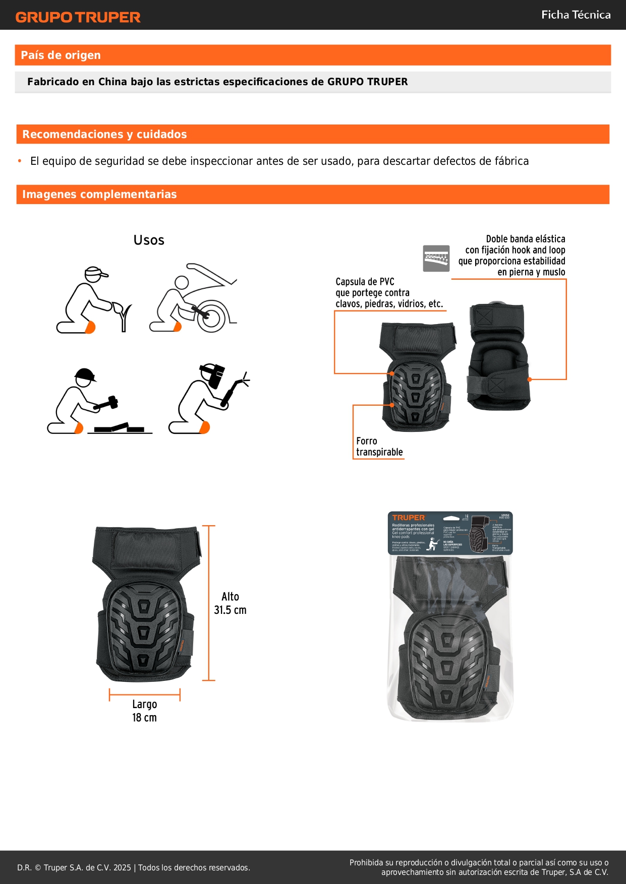 Rodilleras de gel y eva con correa antideslizante, truper | Ferremax