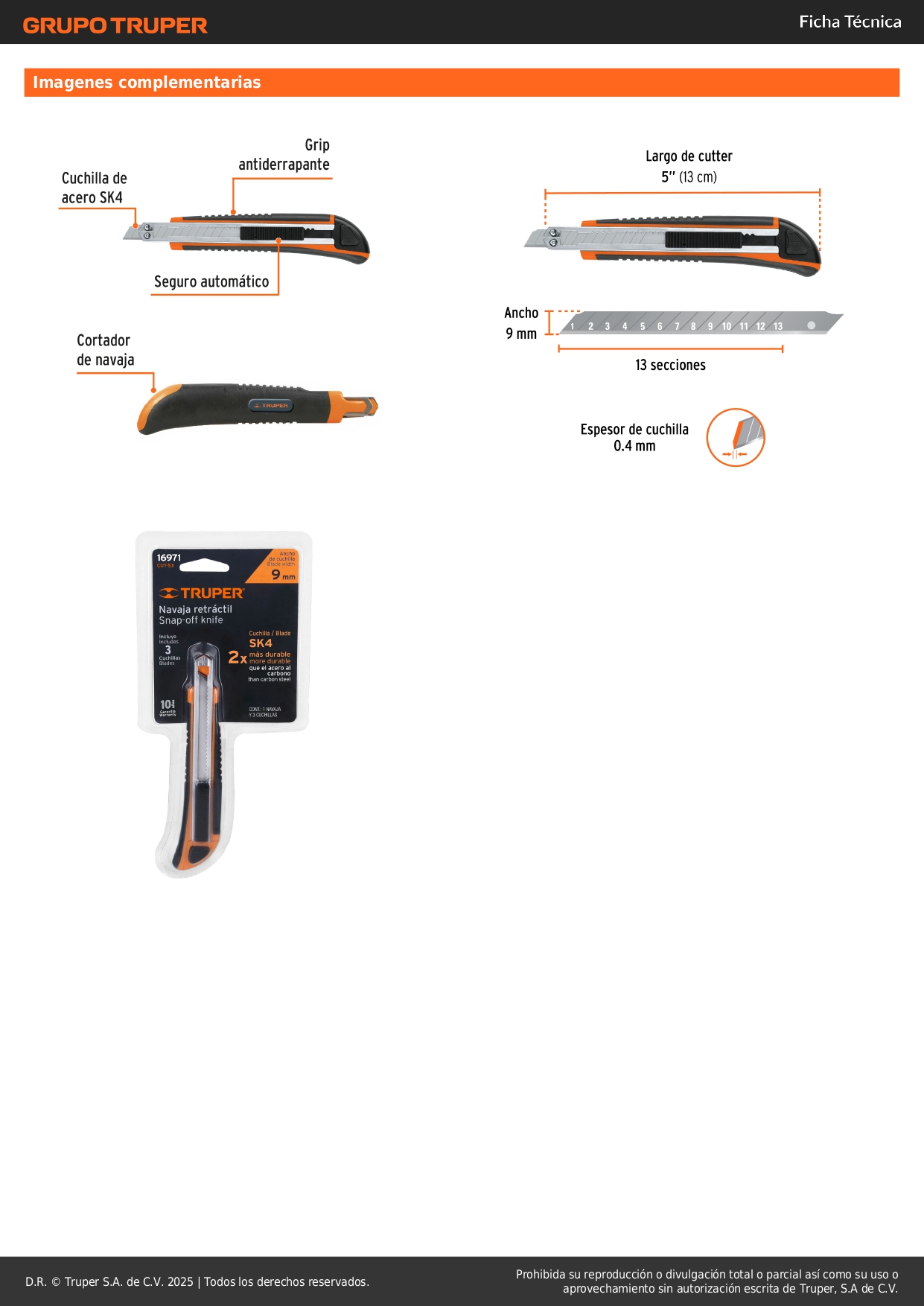 Cuchilla cutter profesional 9mm con alma metalica Truper | Ferremax