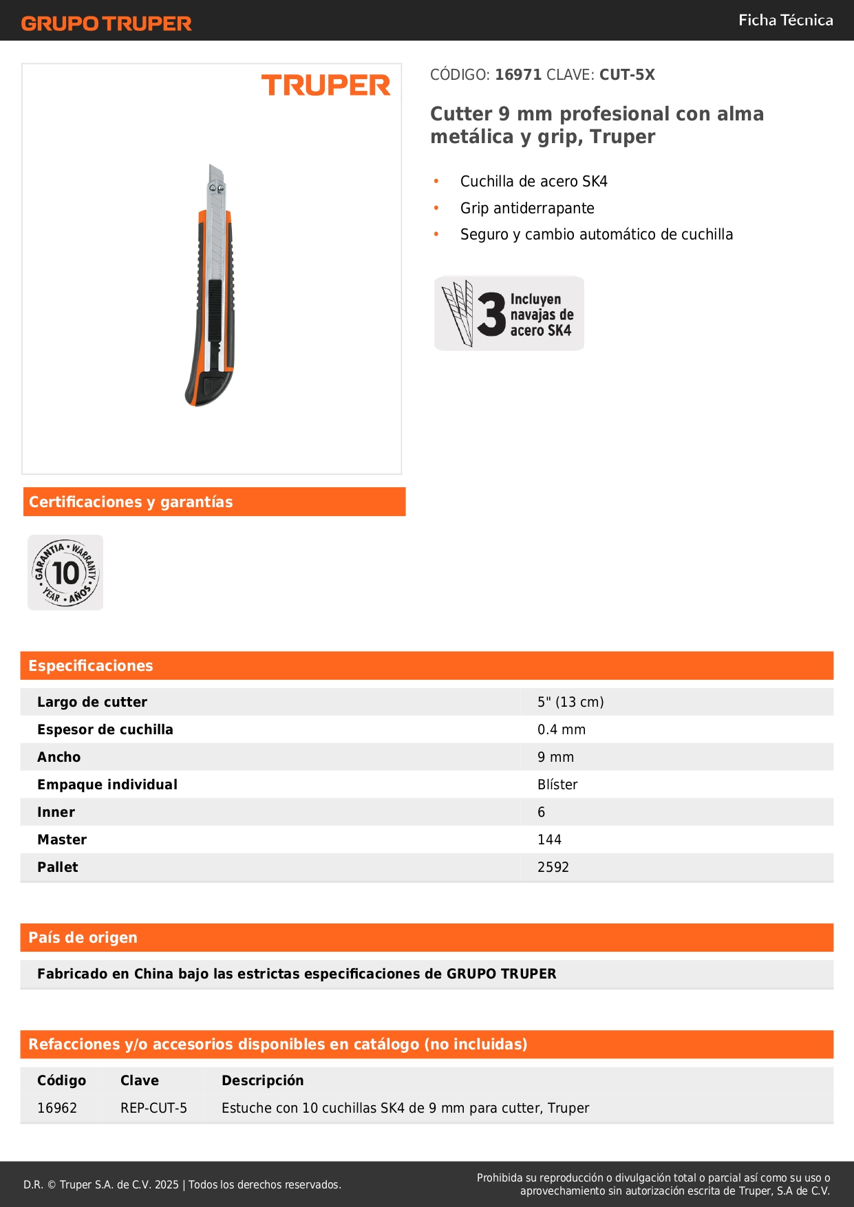 Cuchilla cutter profesional 9mm con alma metalica Truper | Ferremax