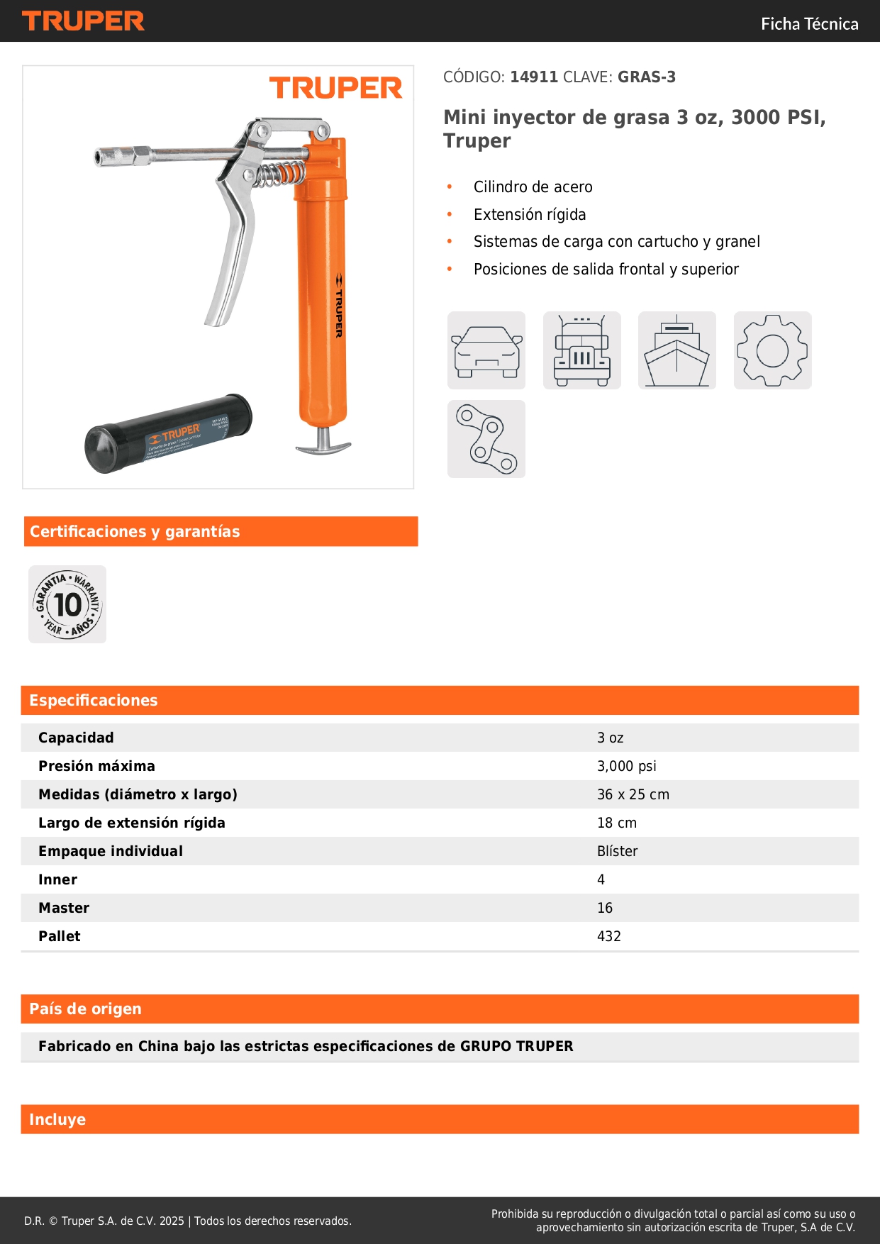Mini engrasadora 3 oz. 3000 psi Truper | Ferremax