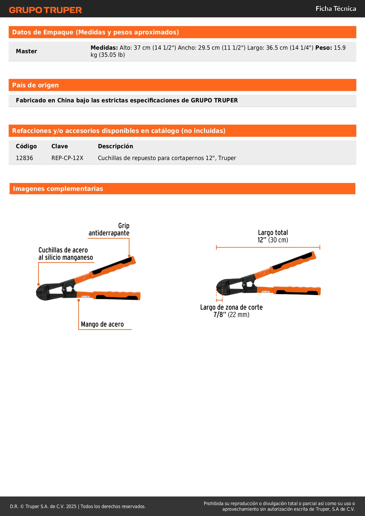 Cizalla profesional de 12''. truper | Ferremax