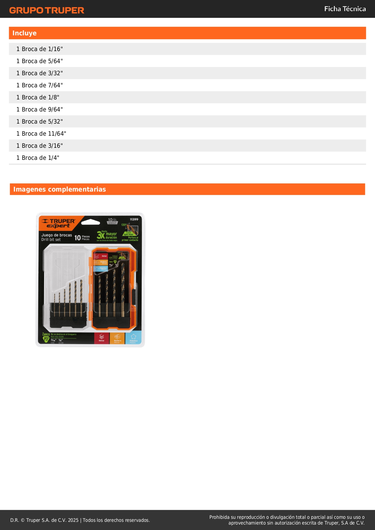 Juego de 10 brocas hss para metal en estuche, truper expert | Ferremax