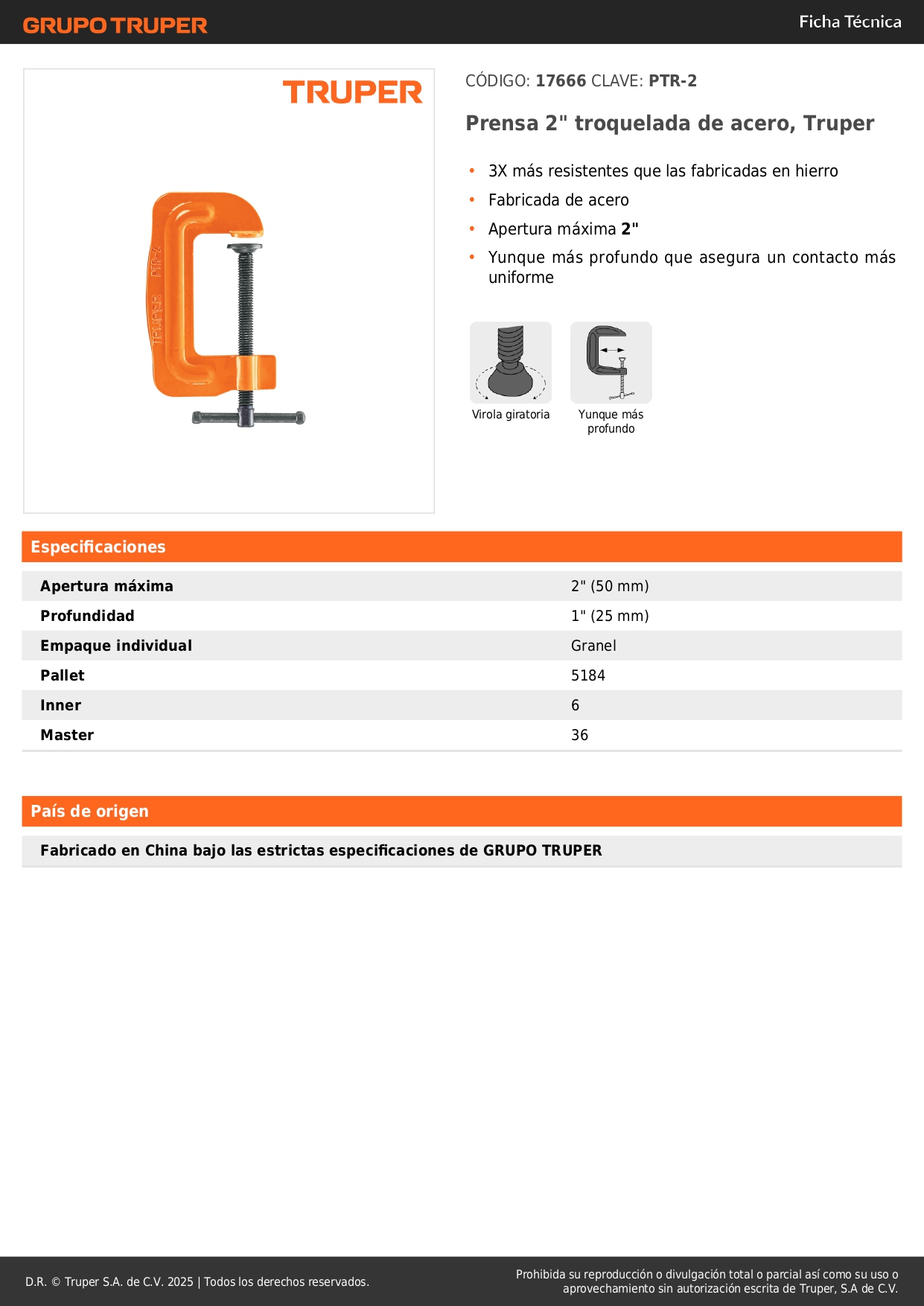 Prensa 2" troquelada de acero Truper | Ferremax