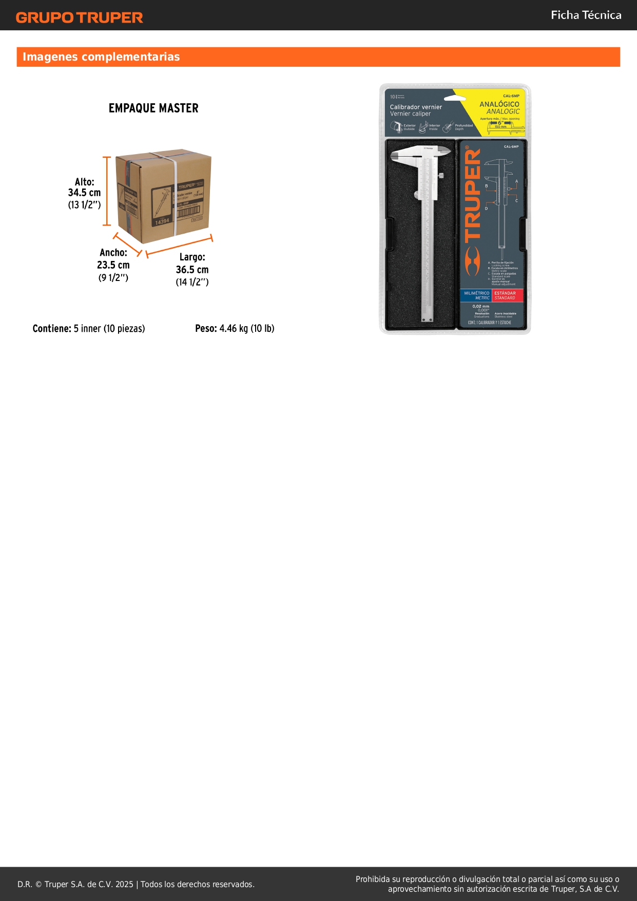 Calibrador Vernier analógico 6" acero inoxidable STD y mm Truper | Ferremax