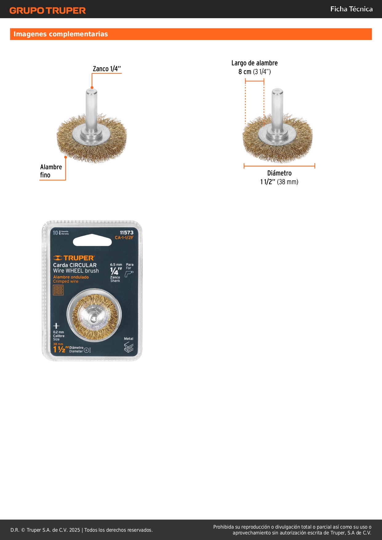 Escobilla circular 1-1/2´´ alambre fino para taladro, Truper | Ferremax