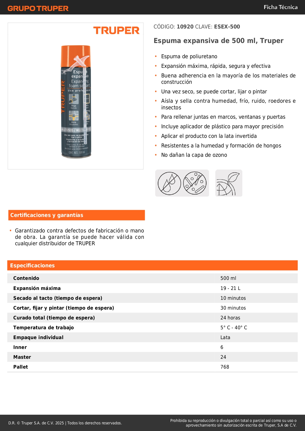 Espuma expansiva de 500 ml Truper | Ferremax