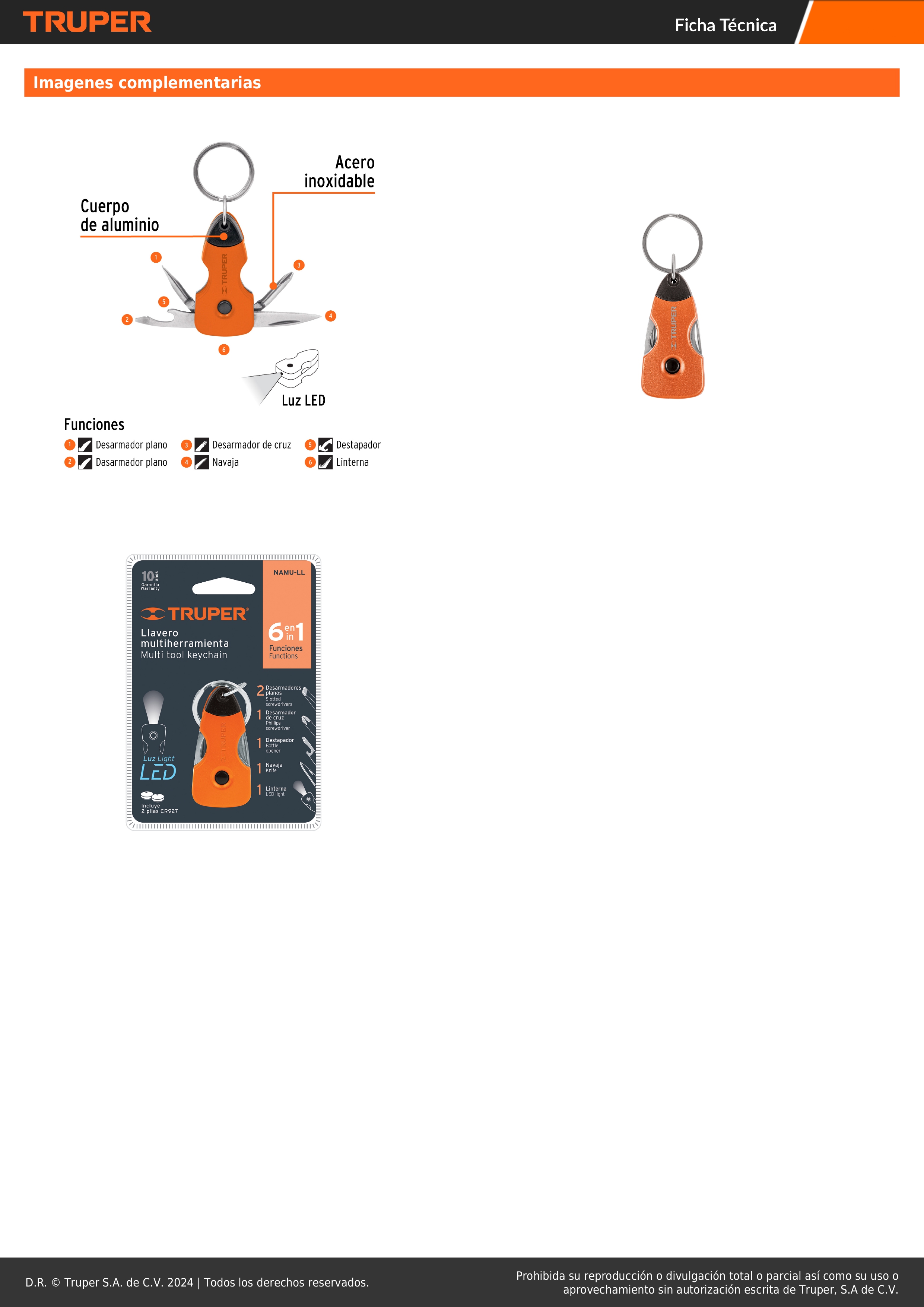 Llavero multiherramientas 6 en 1 con LED Truper | Ferremax