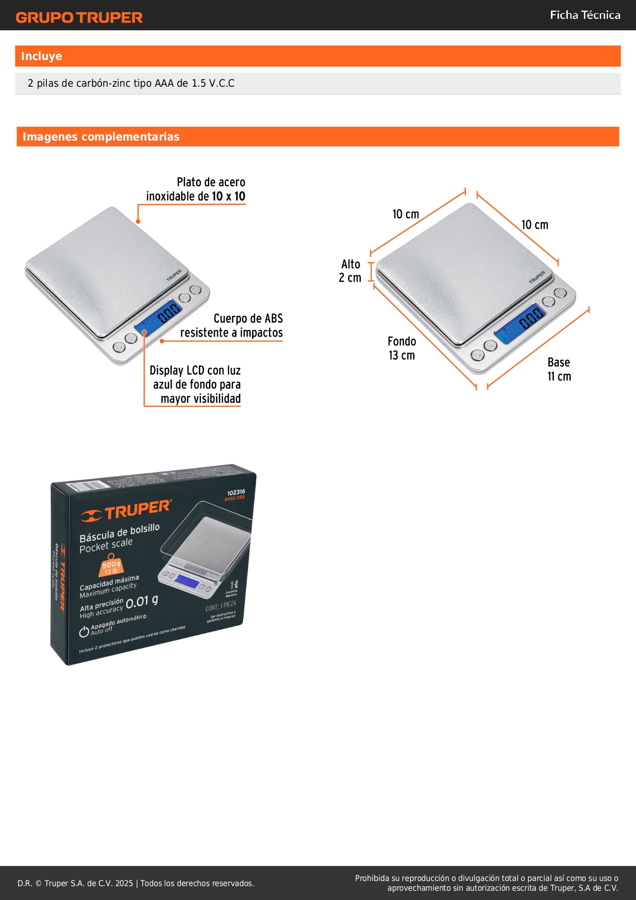 Balanza digital de precision 500g Truper | Ferremax
