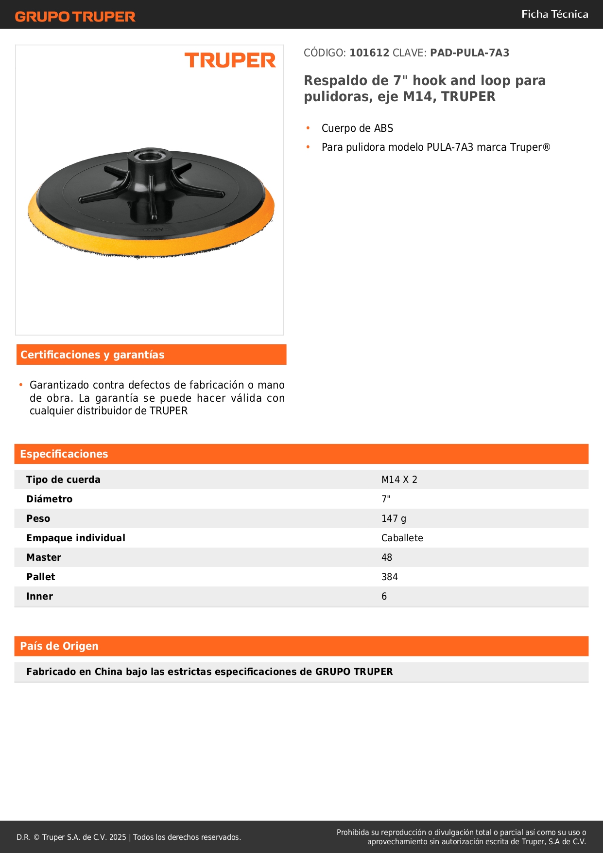 Base hook and loop para PULA-7A3 Truper | Ferremax