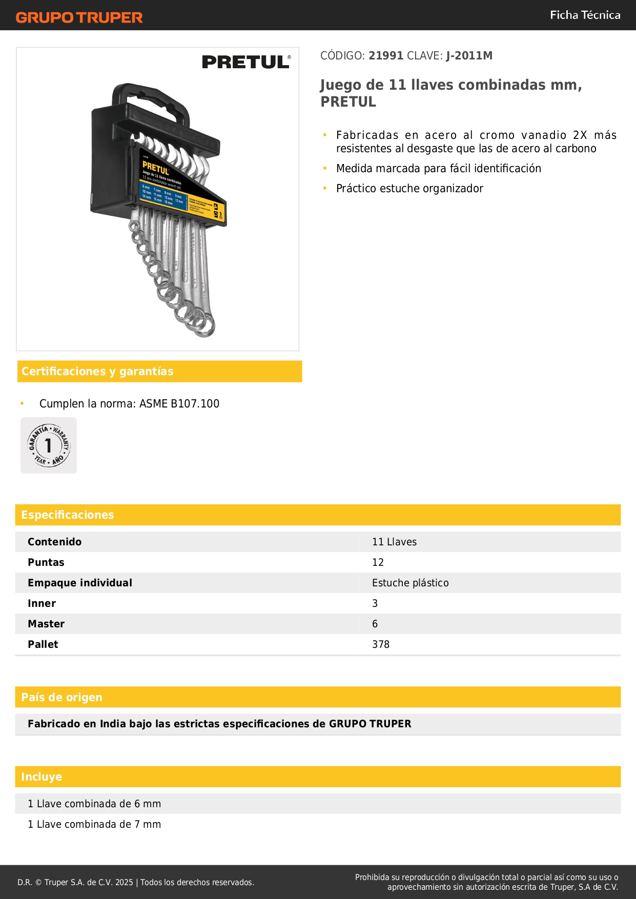 Juego de 11 llaves mixtas mm Pretul | Ferremax