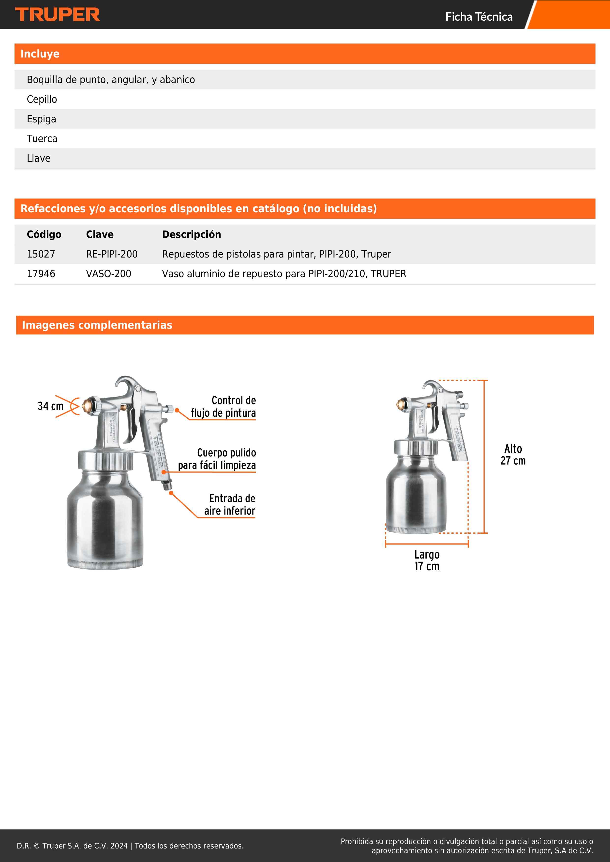 Pistola para pintar baja presión pulida entrada inferior Truper | Ferremax