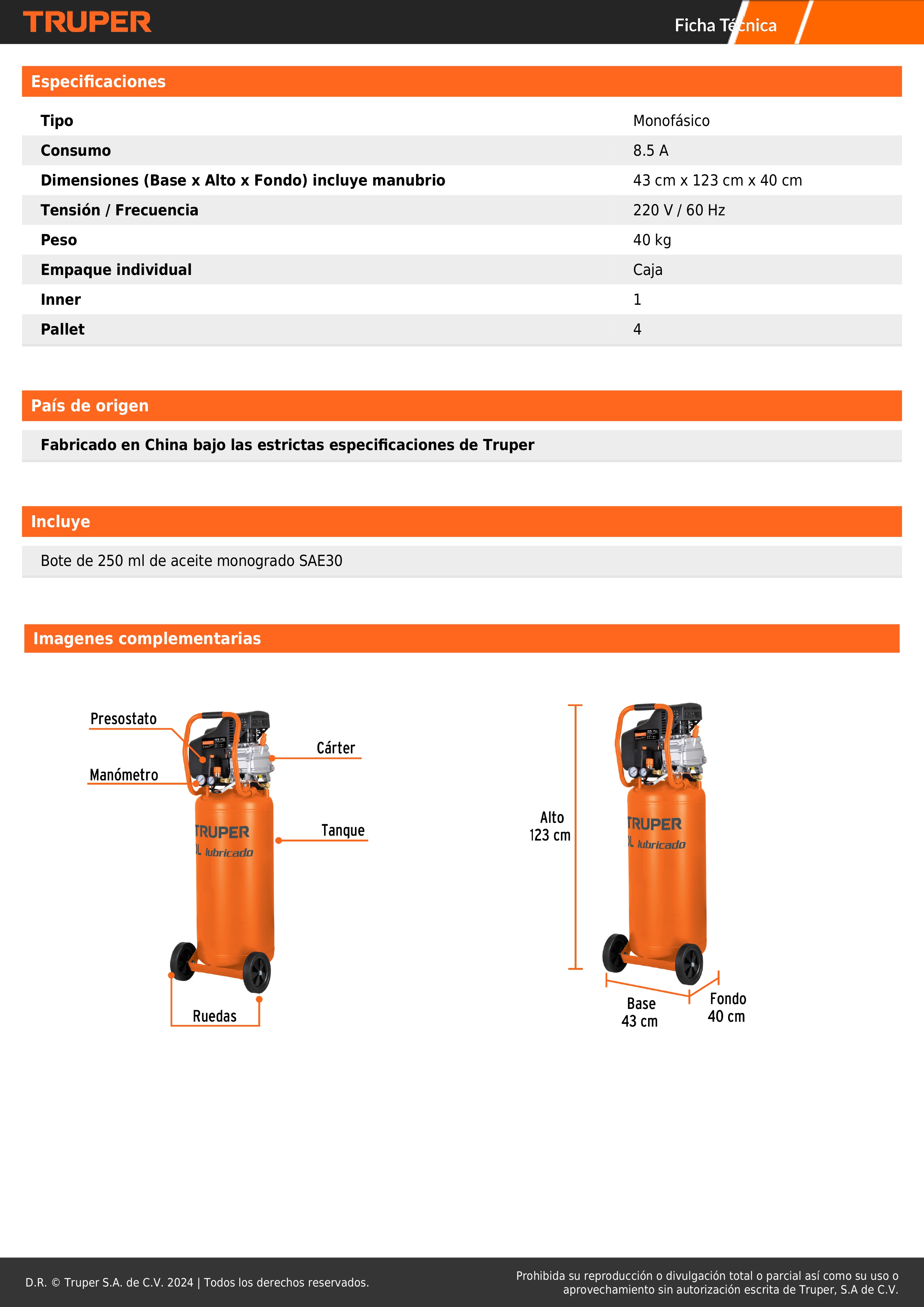 Compresora vertical 80 litros Truper | Ferremax