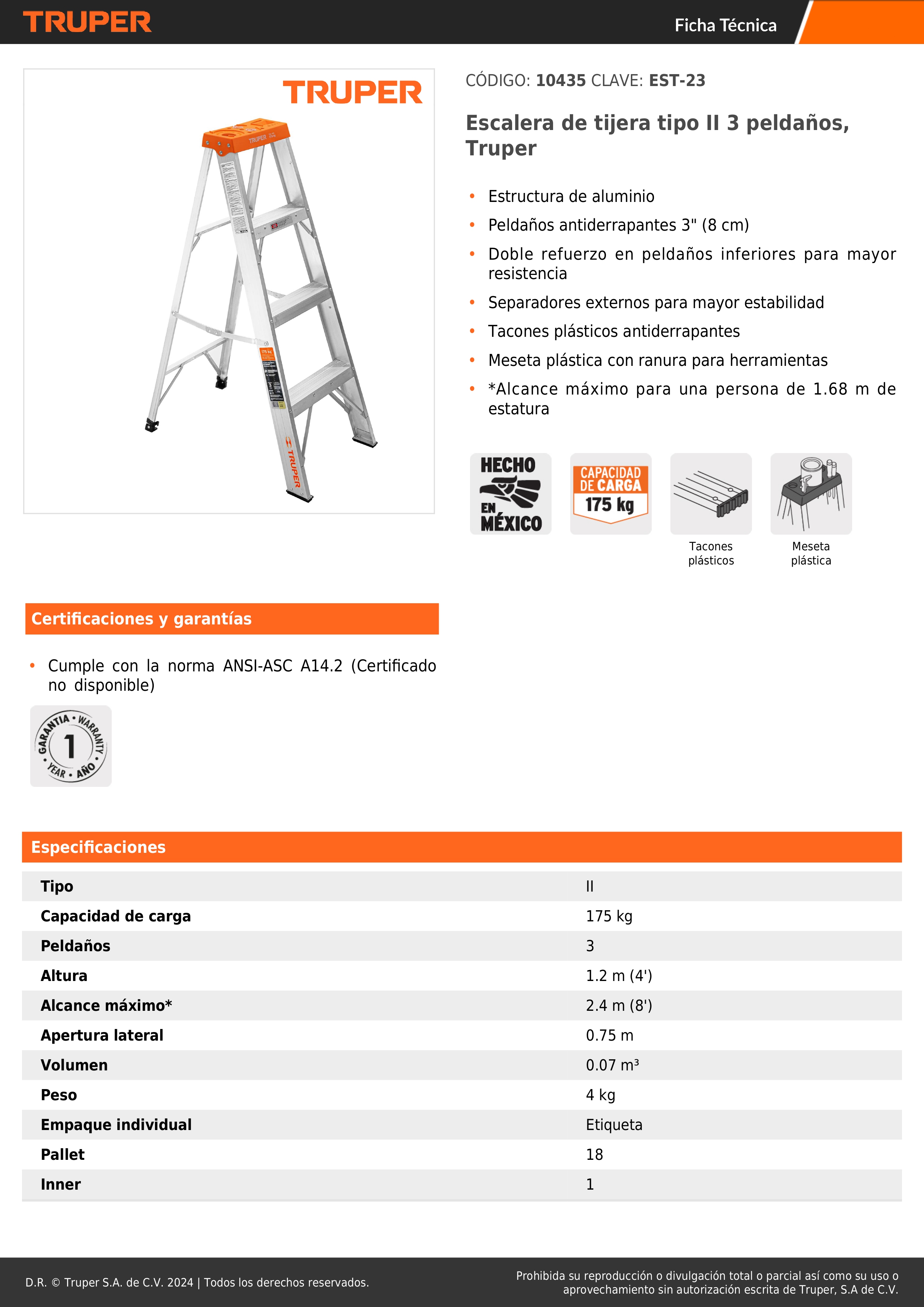 Escalera Tipo Tijera 3 Peldaños Soporta 175 Kg Truper | Ferremax