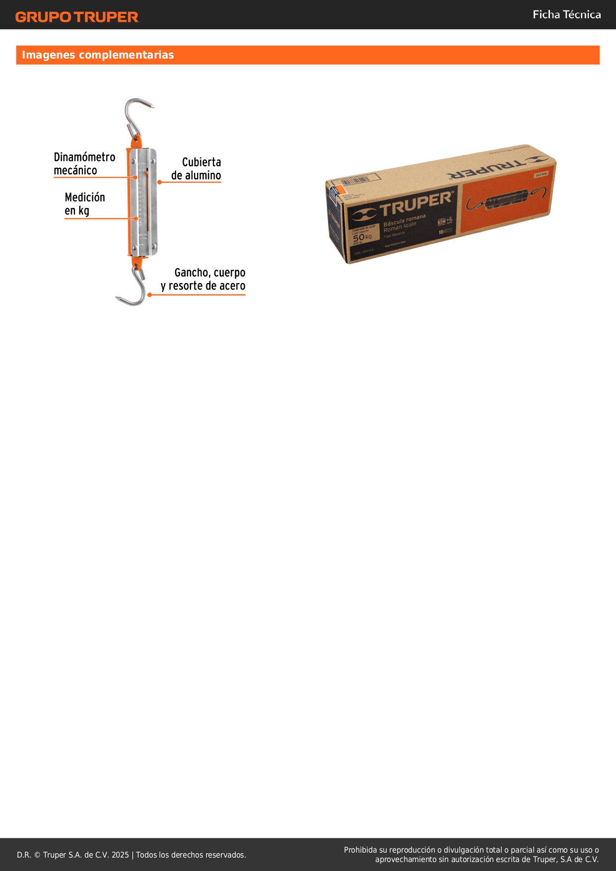 Balanza romana de resorte capacidad 50 kg Truper | Ferremax