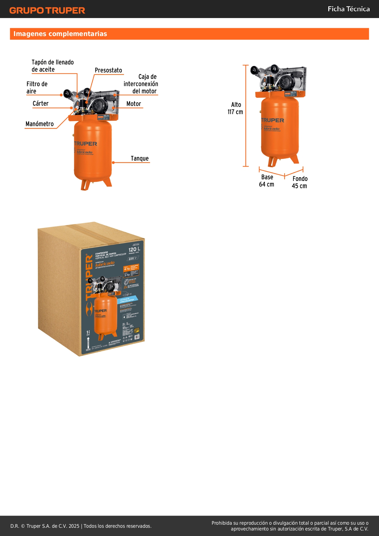 Compresora vertical 120 litros Truper | Ferremax