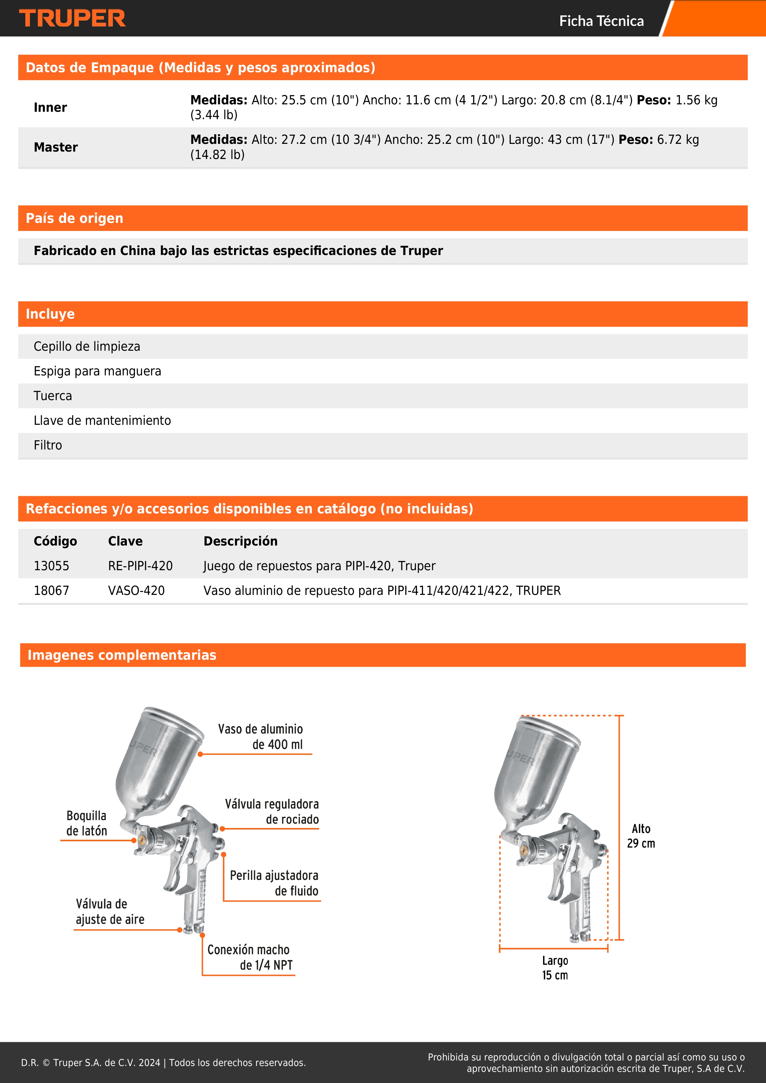 Pistola para pintar de gravedad LVMP vaso aluminio boq 1.4 mm Truper | Ferremax