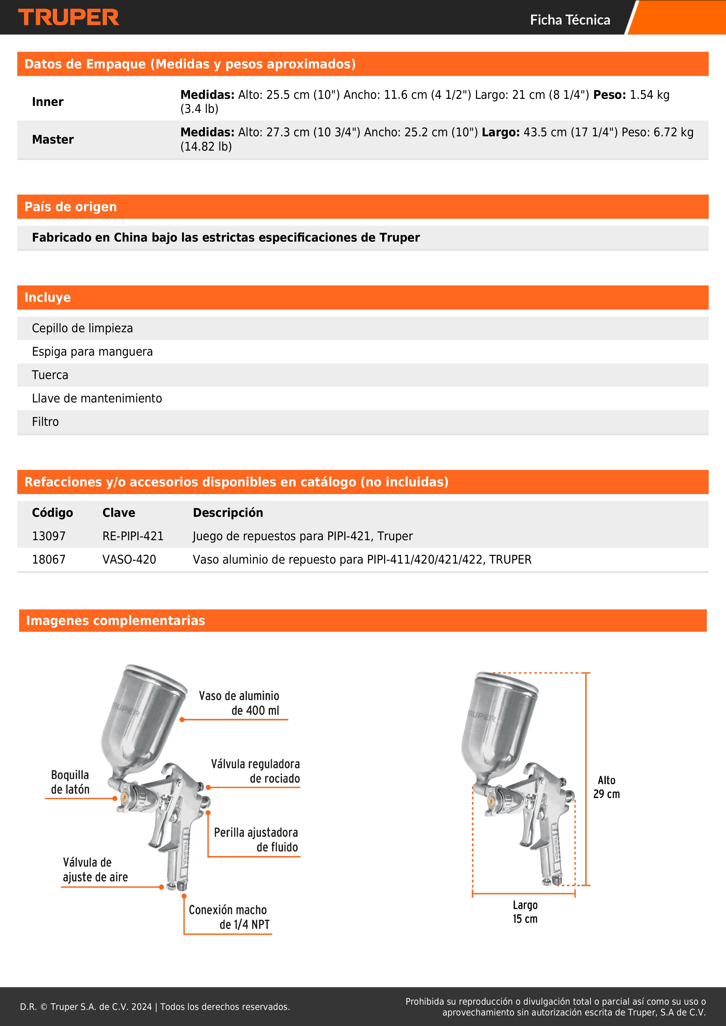 Pistola para pintar de gravedad LVMP vaso aluminio boq 1.7 mm Truper ...