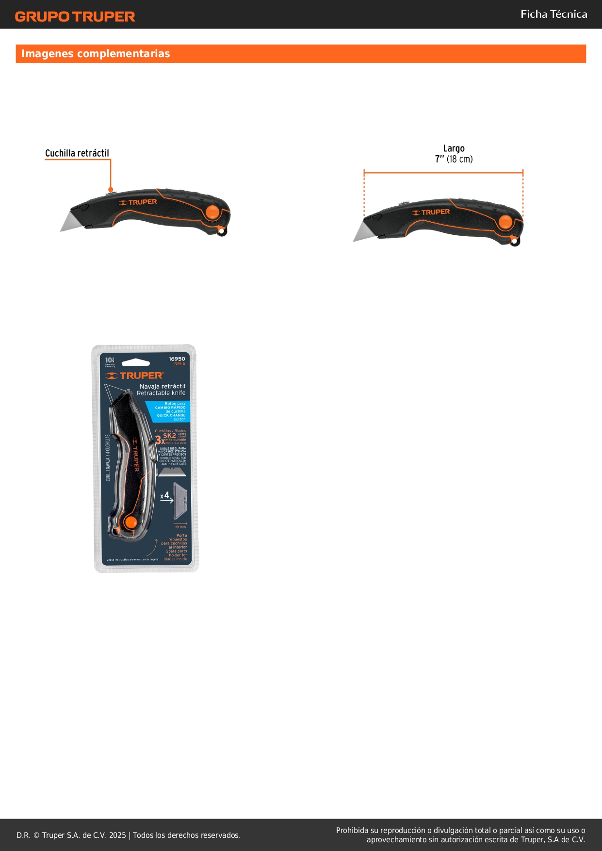 Navaja retráctil 7" multiusos Truper | Ferremax