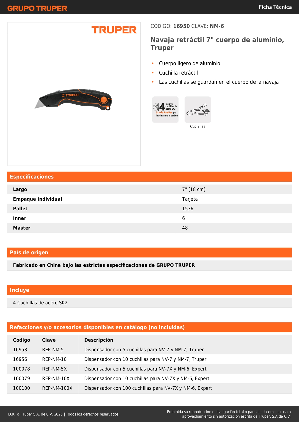 Navaja retráctil 7" multiusos Truper | Ferremax