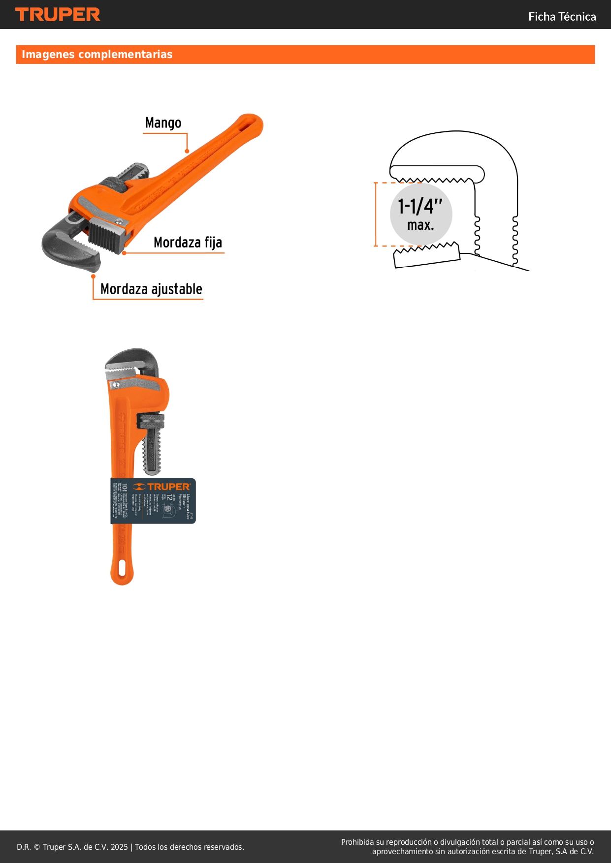 Llave stilson 12'' cuerpo robusto de hierro dúctil Truper | Ferremax