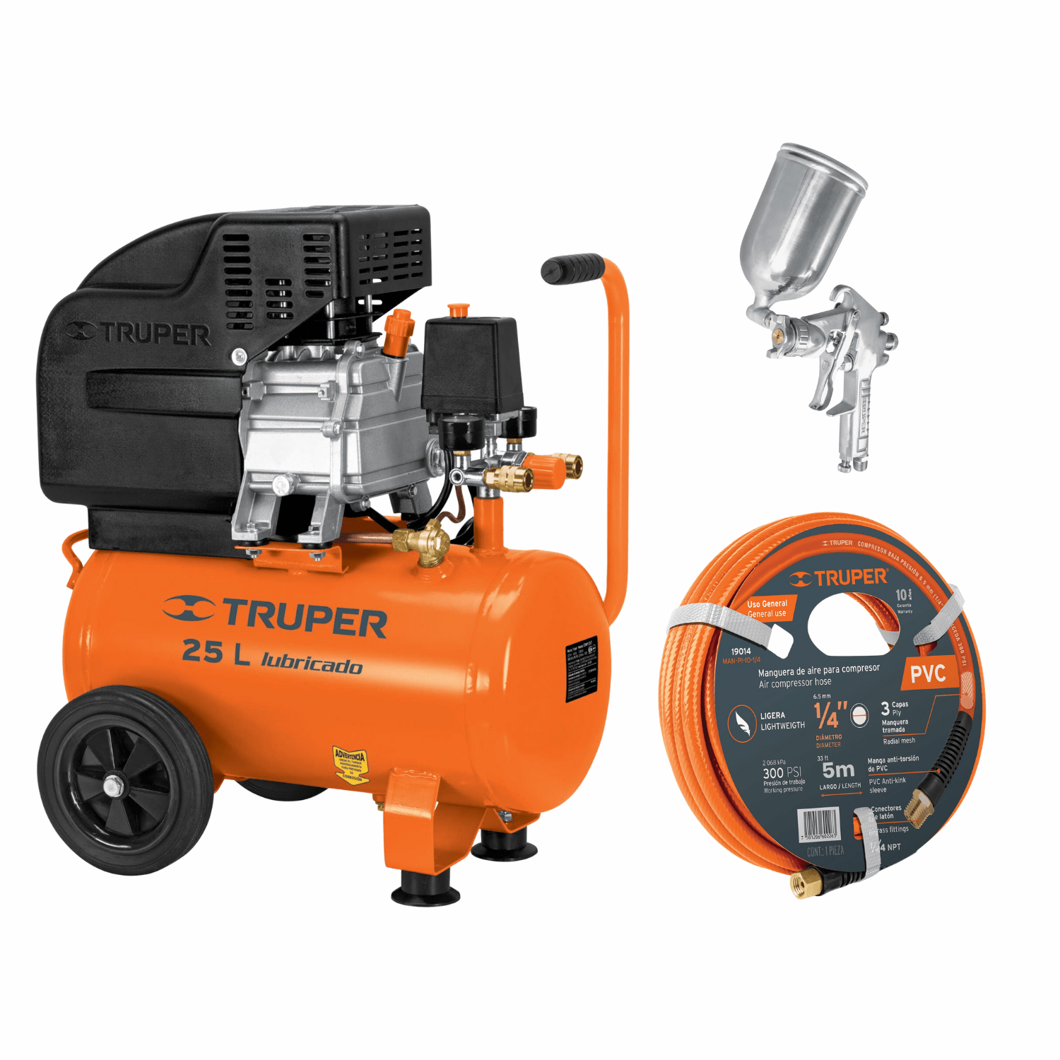 Combo compresora de 25 litros con manguera 5m y pistola de alta presion ...