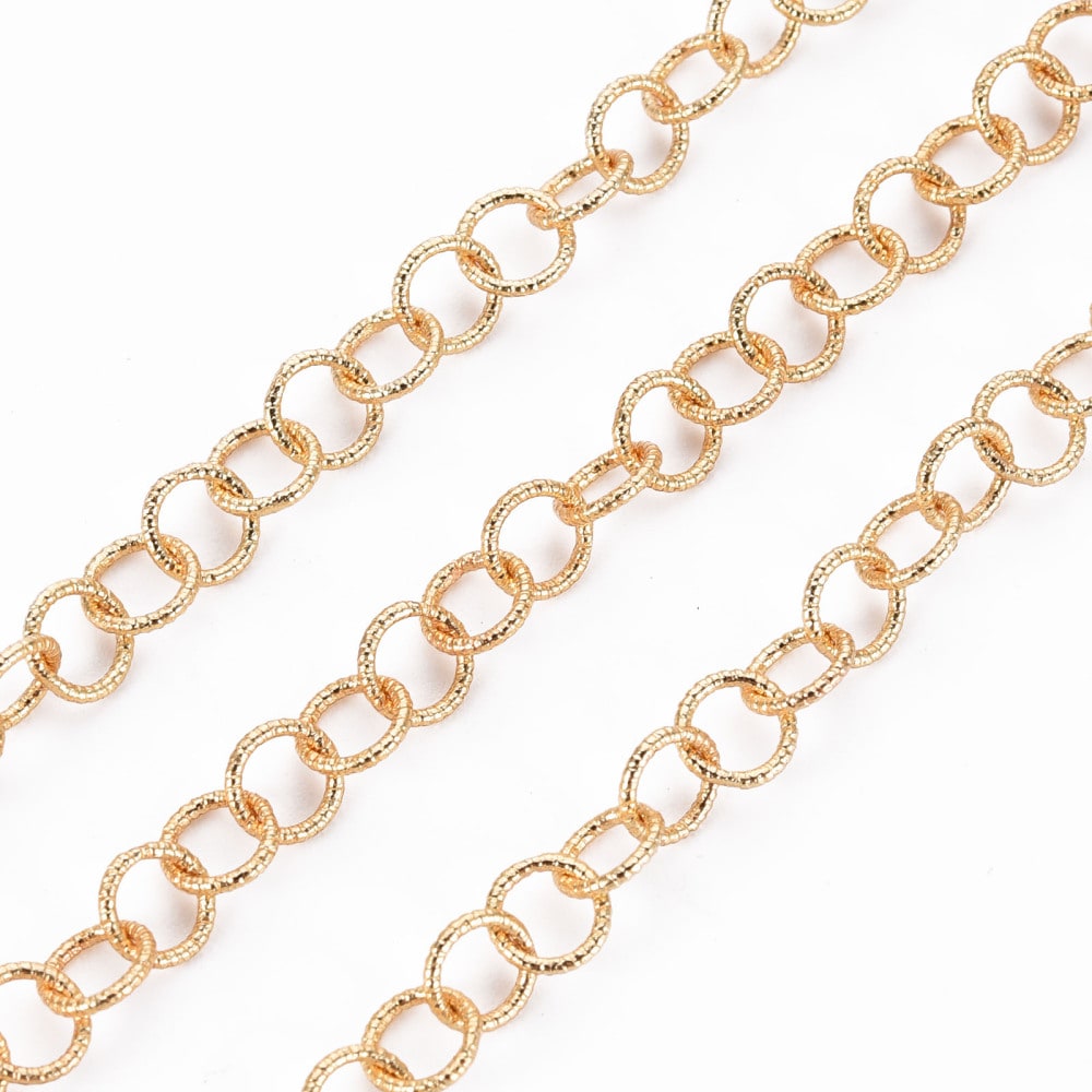 Cadena con eslabón textura rolo baño de oro / metro | Matinée Accesorios