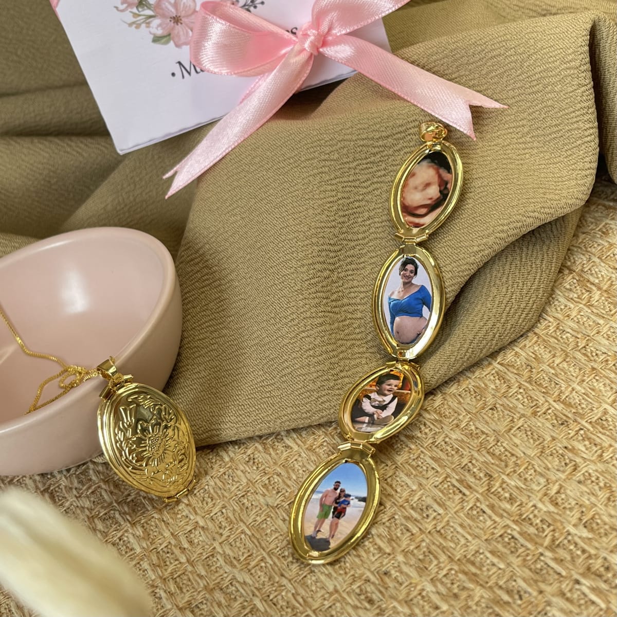Collar con relicario cuatro fotos personalizado dorado / unidad ...