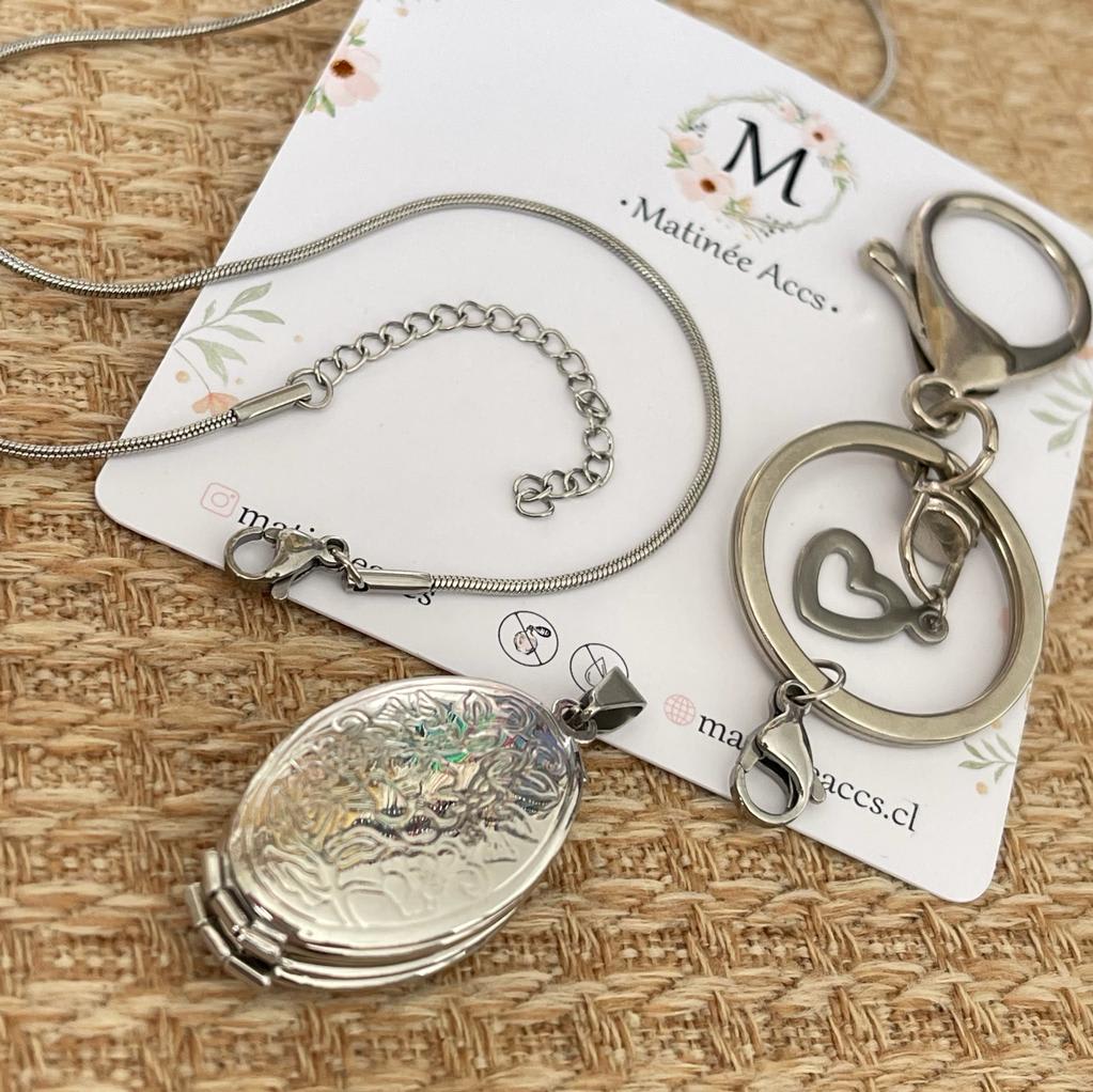 Collar y llavero con relicario cuatro fotos personalizado plateado ...