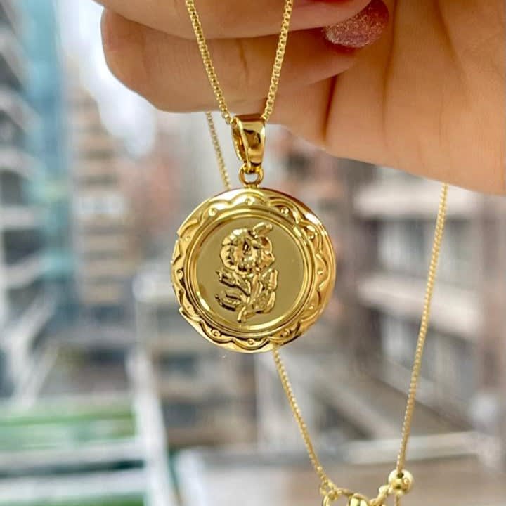 Collar con relicario redondo flor dos fotos personalizado para regalo ...