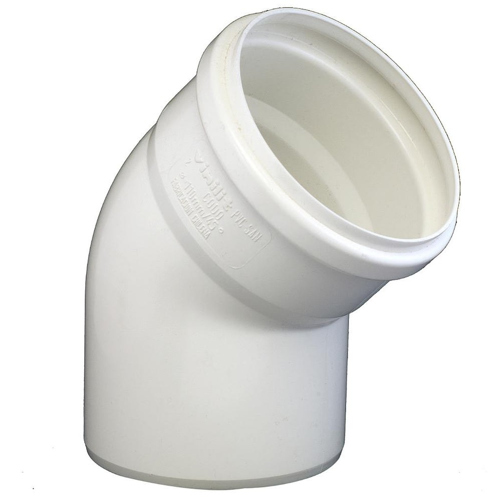 Codo pvc sanitario 50x45° blanco con goma | Tuerca Martillo