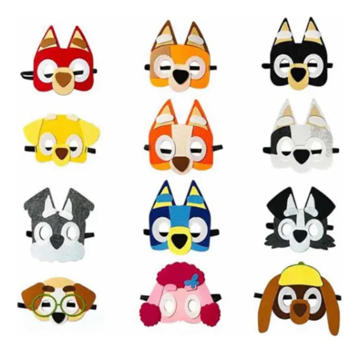 Pack 12 Mascaras Cumpleaños Bluey Y Friends Tela Fieltro | DYSHOPNOW