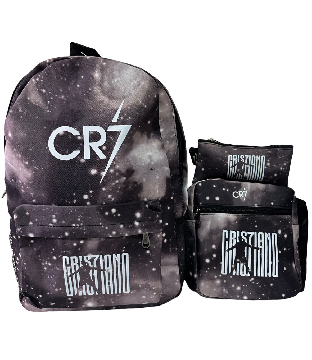 Tripack Mochila + Estuche + Bolso Cr7 Cristiano Ronaldo Gris | DYSHOPNOW